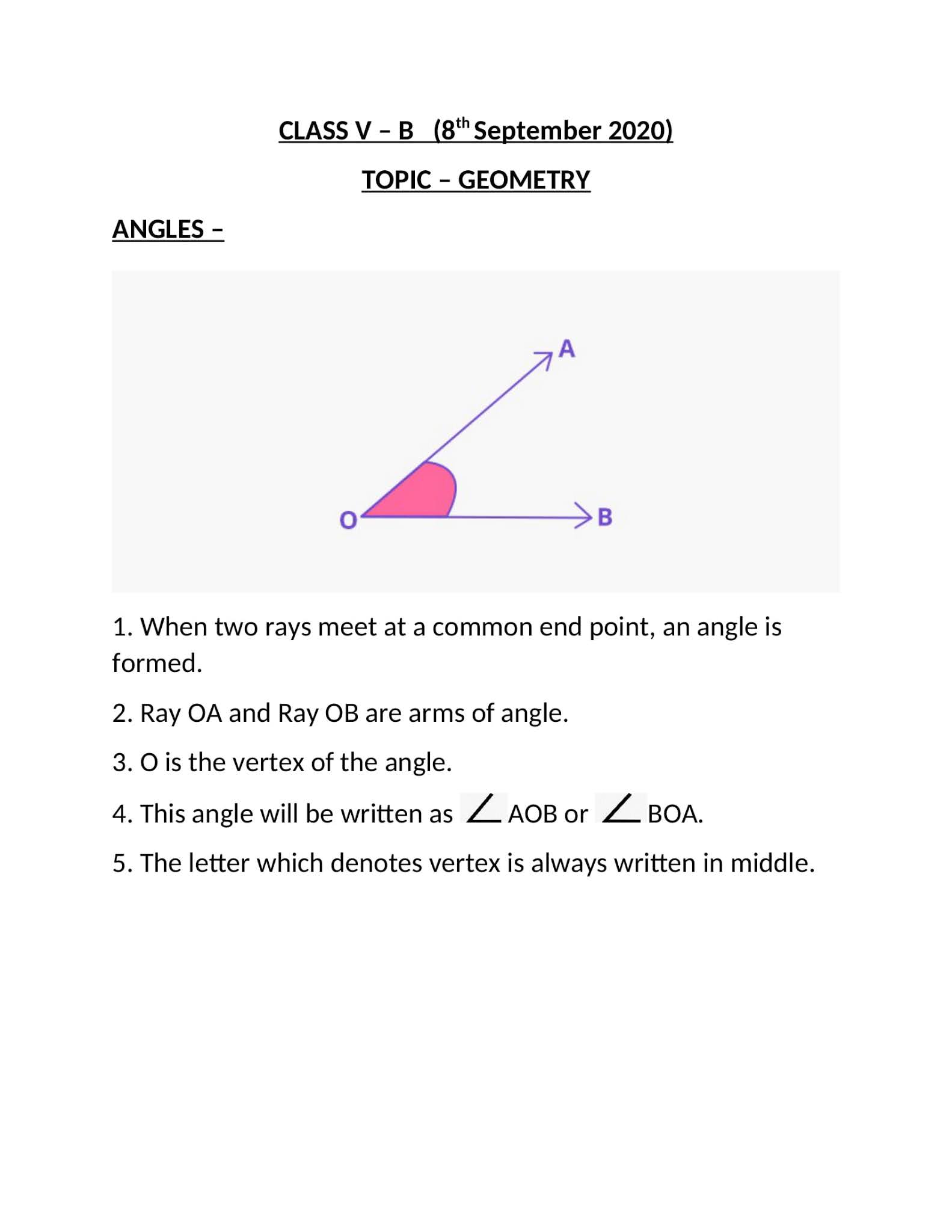 Math Class V ch Geometry - Notebook work