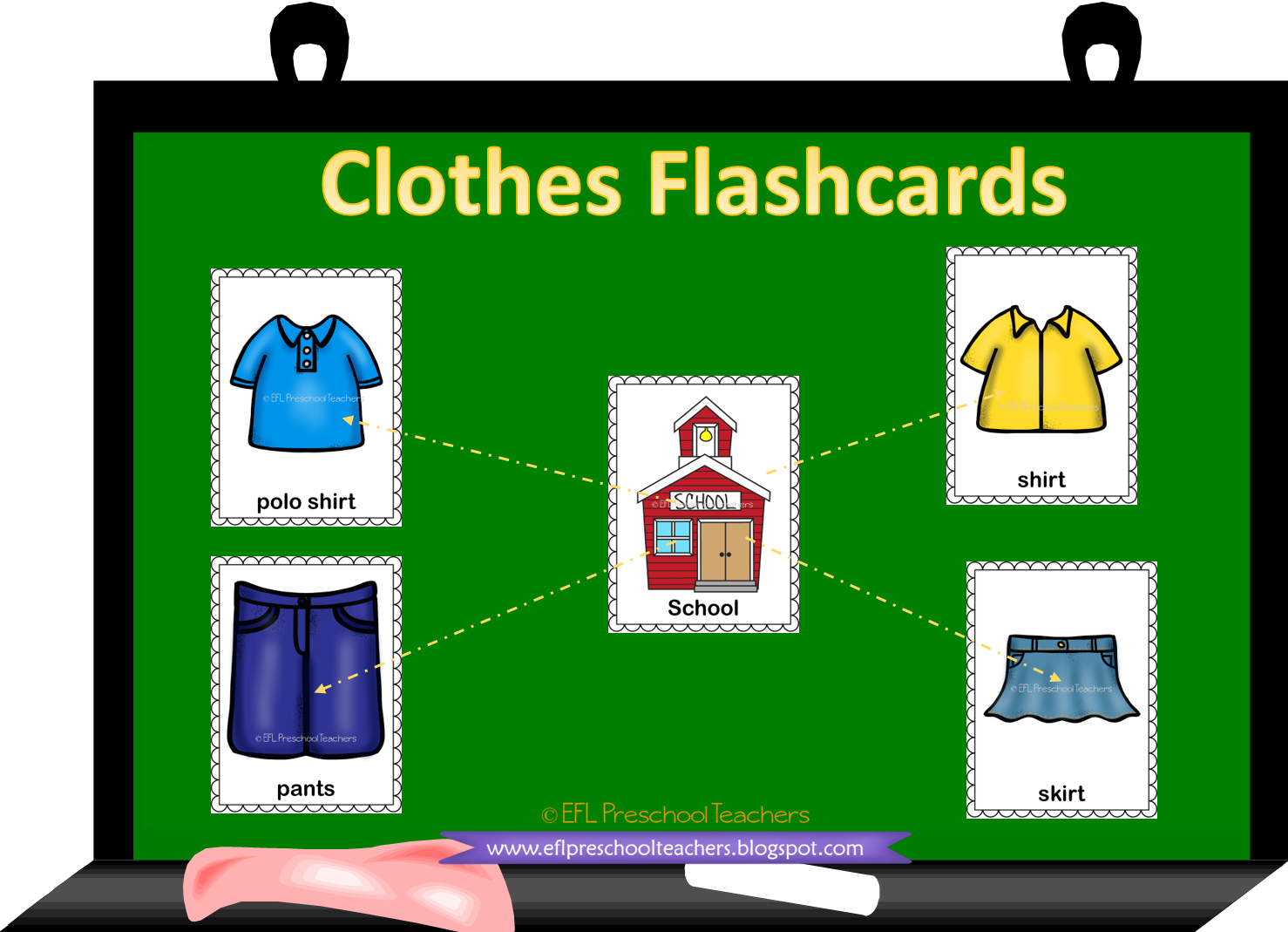 ESL/EFL Preschool Teachers: Clothes Theme Flashcards for Kindergarten