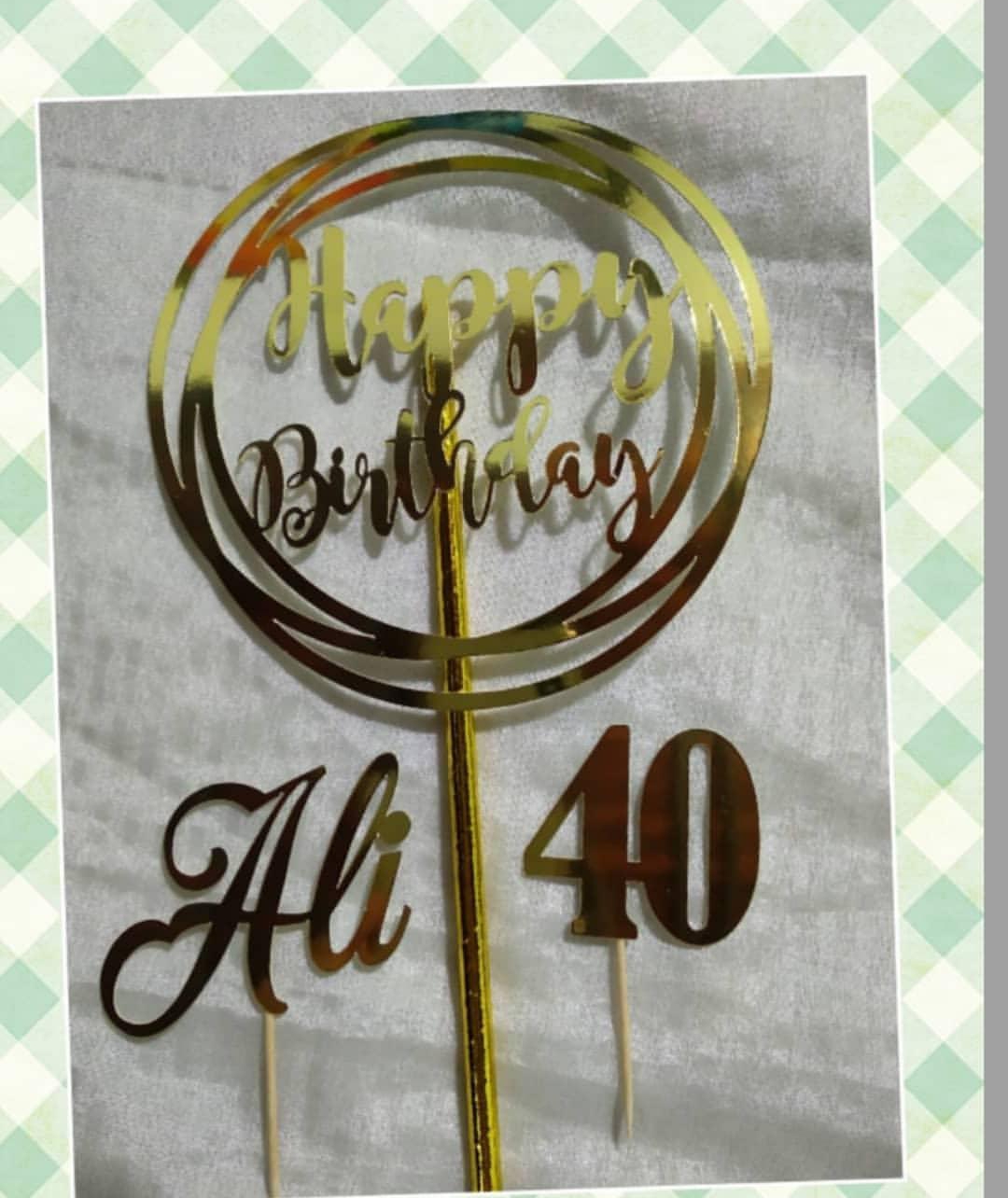 Topper Redondo Metalizado Happy Birthday Alí 40 - Mis Toppers Tus Toppers