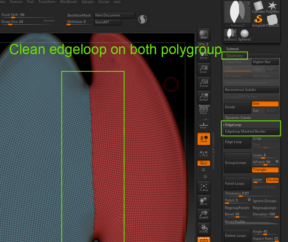 WONANIMAL ARTBLOG: Zbrush Group Split with mask and Edgeloop Masked Border