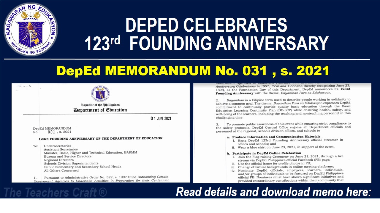DEPED CELEBRATES 123RD FOUNDING ANNIVERSARY - The Teacher's Craft