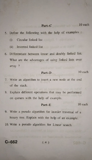 BCA Data Structures Question Paper HPU