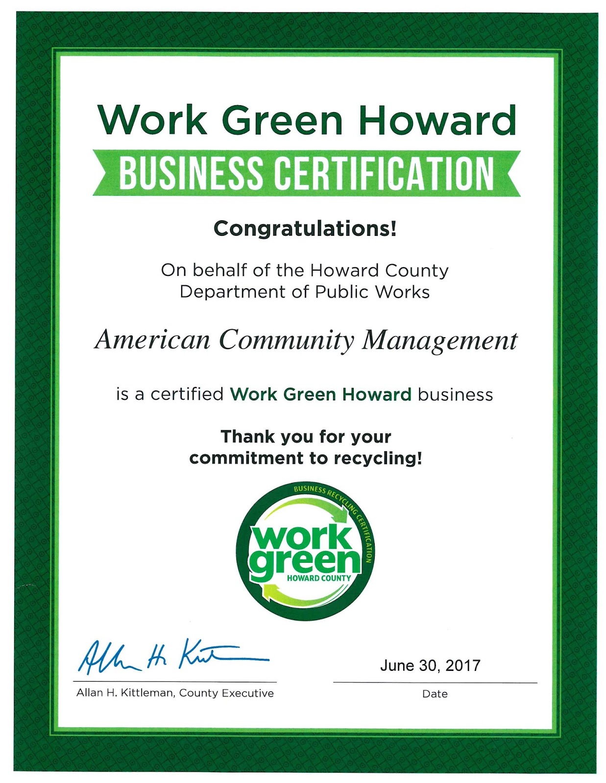 Work Green Certification
