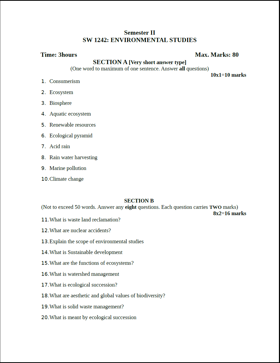 Kerala University Envirornmental Studies 2019 Question Paper kerala-university-envirornmental-studies-2019-question-paper