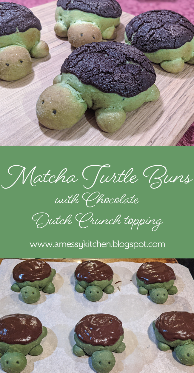 Matcha Milk Bread Turtle Buns with Dutch Crunch Topping #BreadBakers