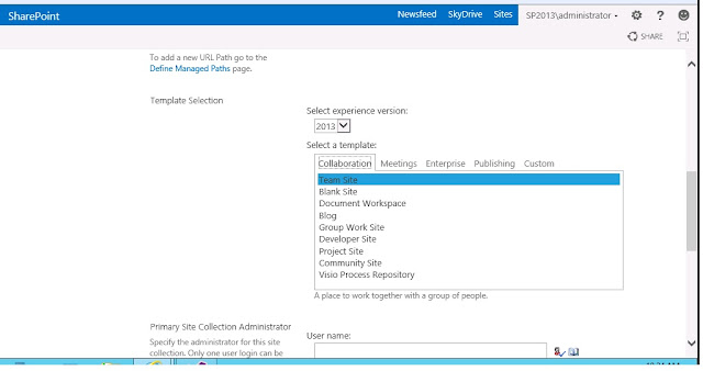 AslamBasha Blog: Creating Site Collection in SharePoint 2013 Preview
