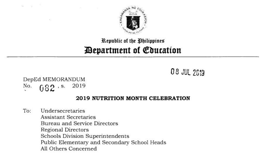 DepEd Memo: 2019 National Nutrition Month Celebration - Deped Tambayan DepEd Memo: 2019 National Nutrition Month Celebration - Deped Tambayan