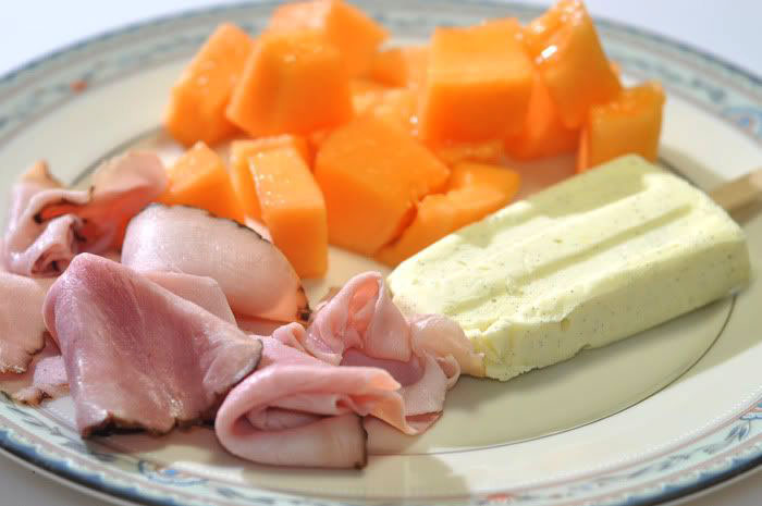 Things wot I Made Then Ate: Cantaloupe, Black Forest ham, vanilla ice cream