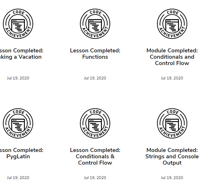 Code Academy badges (Python)