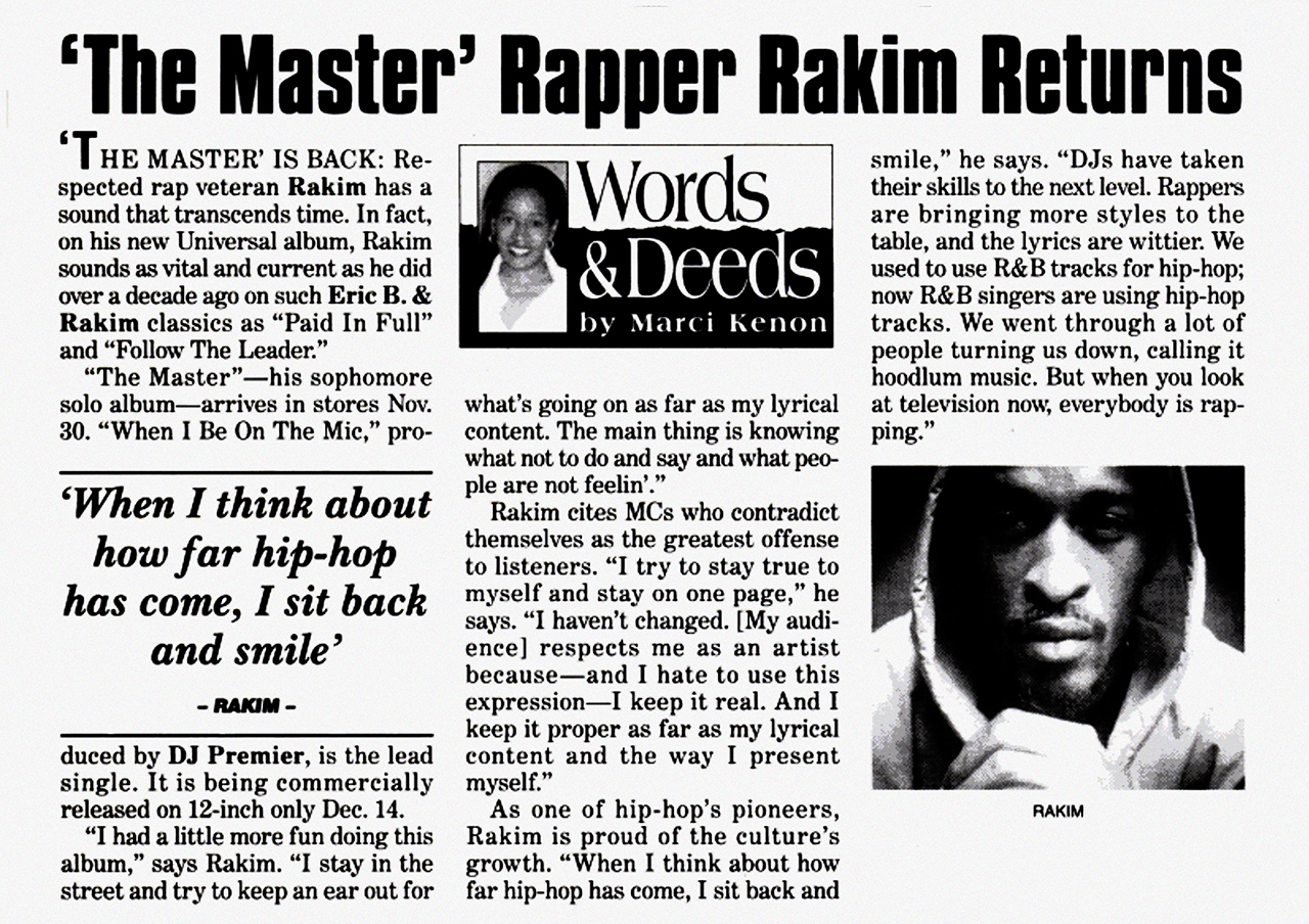 Hip-Hop Nostalgia: Rakim "The Master" (Billboard Magazine, 11/27/99)