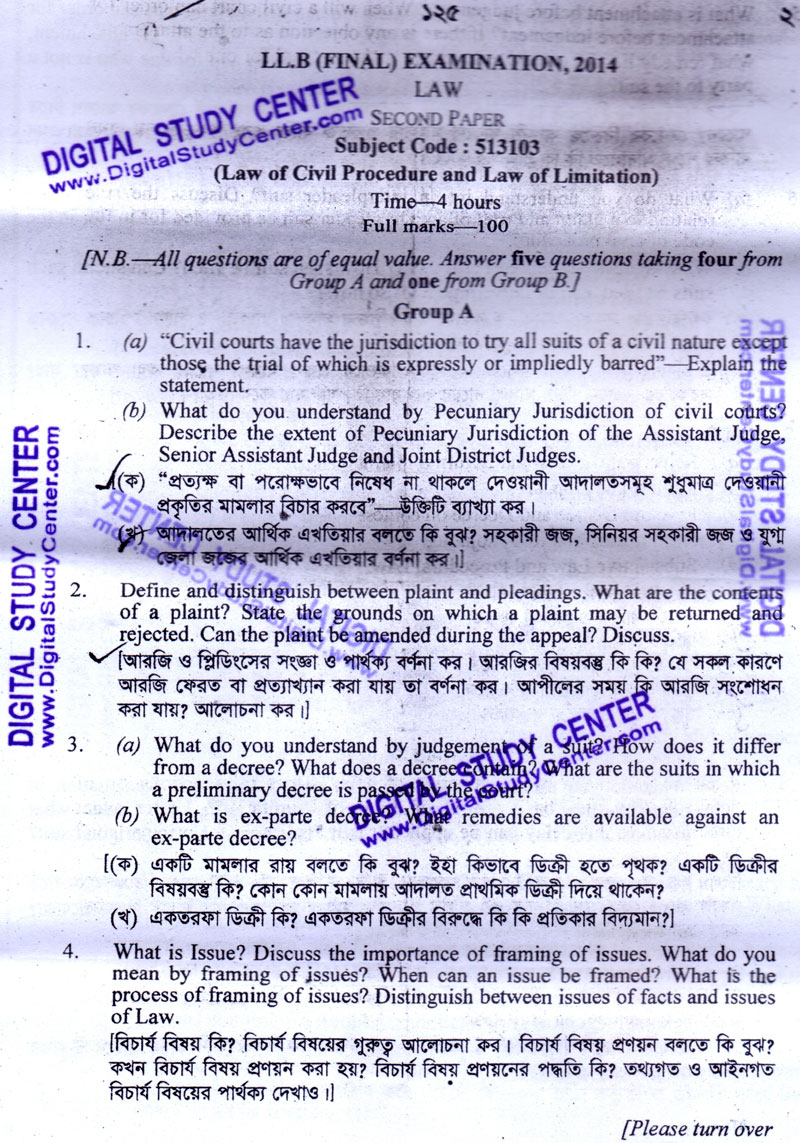 Question Bank BD: Law of Civil Procedure and Law of Limitation | NU LLB ...
