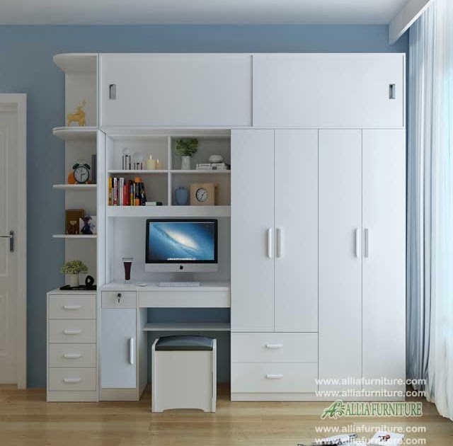 Lemari minimalis multifungsi plus meja belajar memphis - Allia Furniture