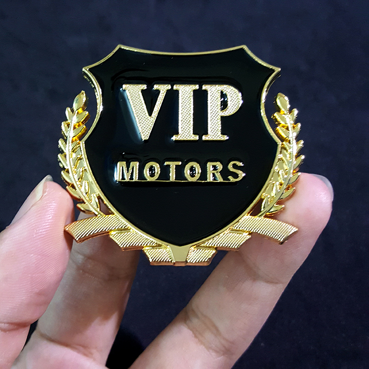 Bộ 2 miếng dán logo kim loại chữ VIP MOTOR bông lúa | 2 Phượt