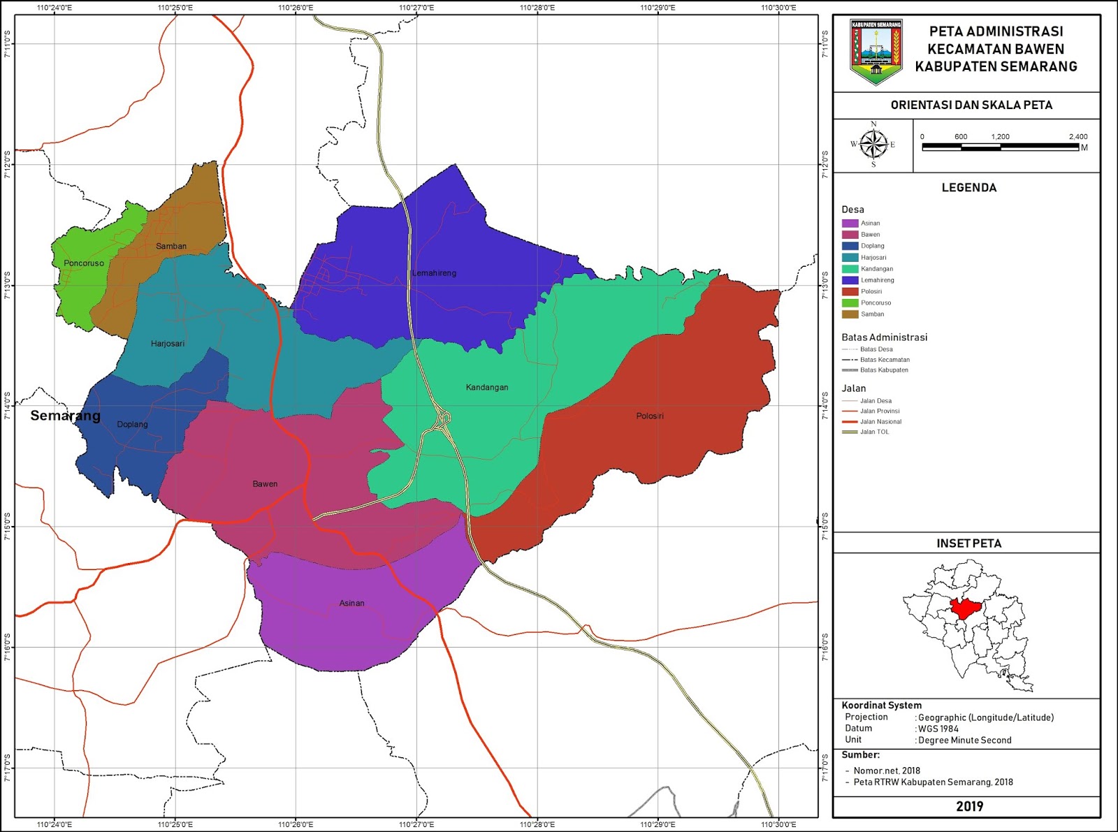 Peta Administrasi Kecamatan Bawen, Kabupaten Semarang ~ NeededThing