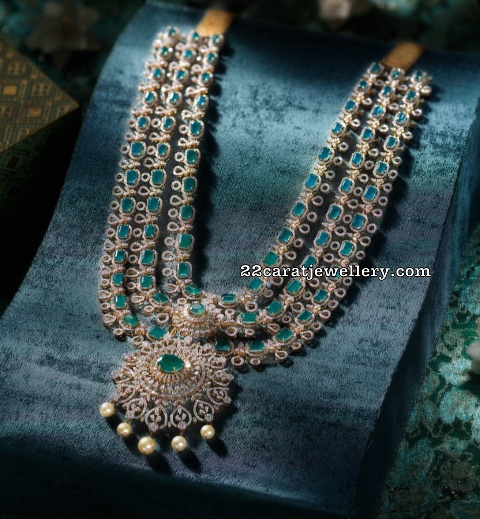 Three Layer Diamond Emerald Set - Jewellery Designs