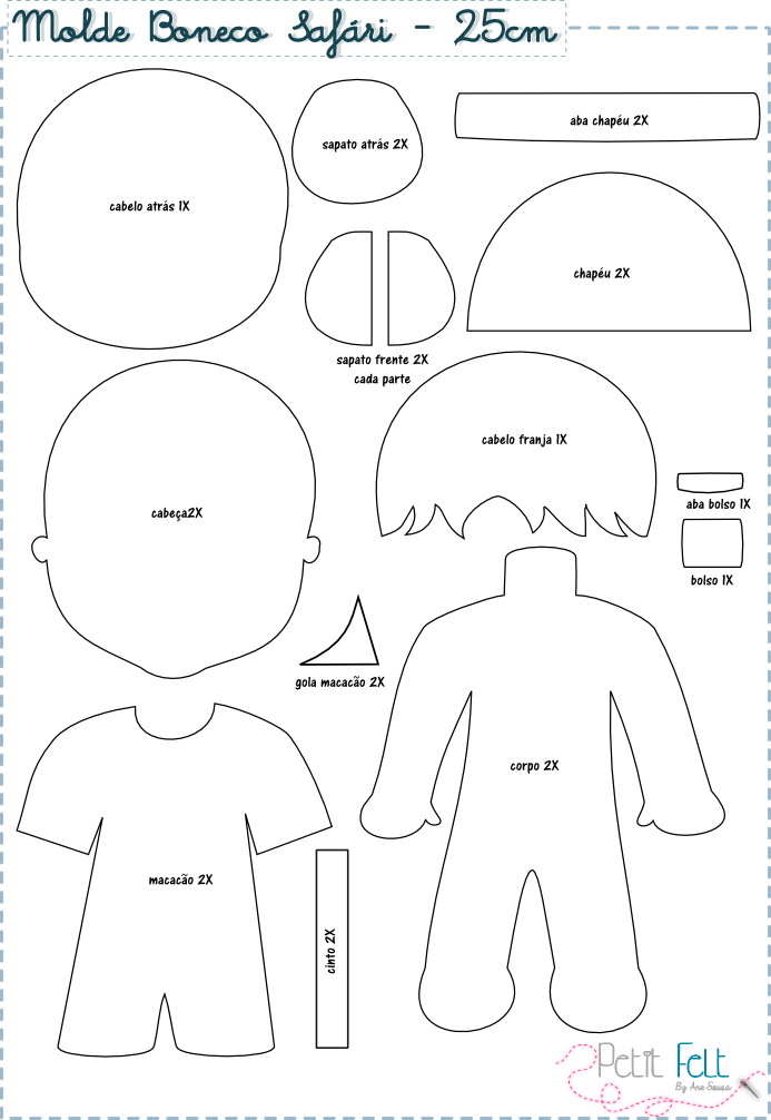 ARTE COM QUIANE - Paps e Moldes de Artesanato : molde boneco safari 25 cm