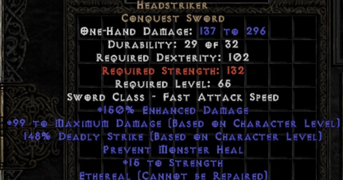 Best cRPGs: HEADSTRIKER, Diablo 2 Resurrected, conquest sword, Ethereal ...