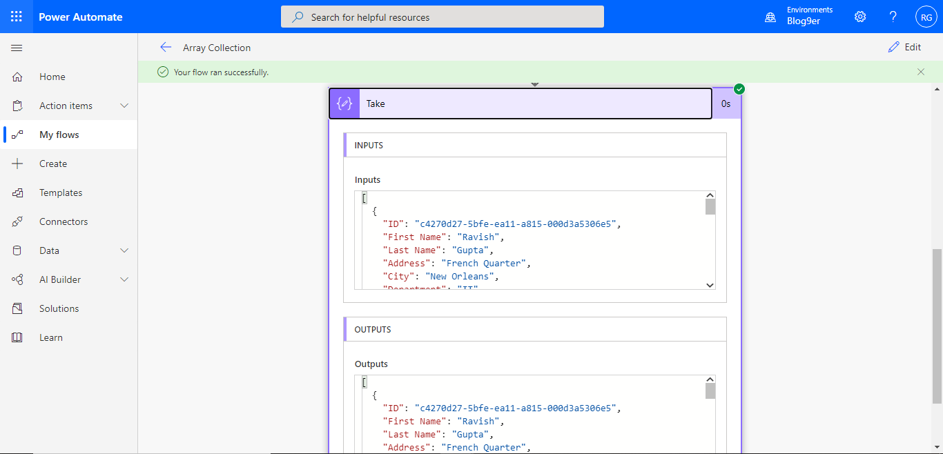 Array functions in Microsoft Flow.