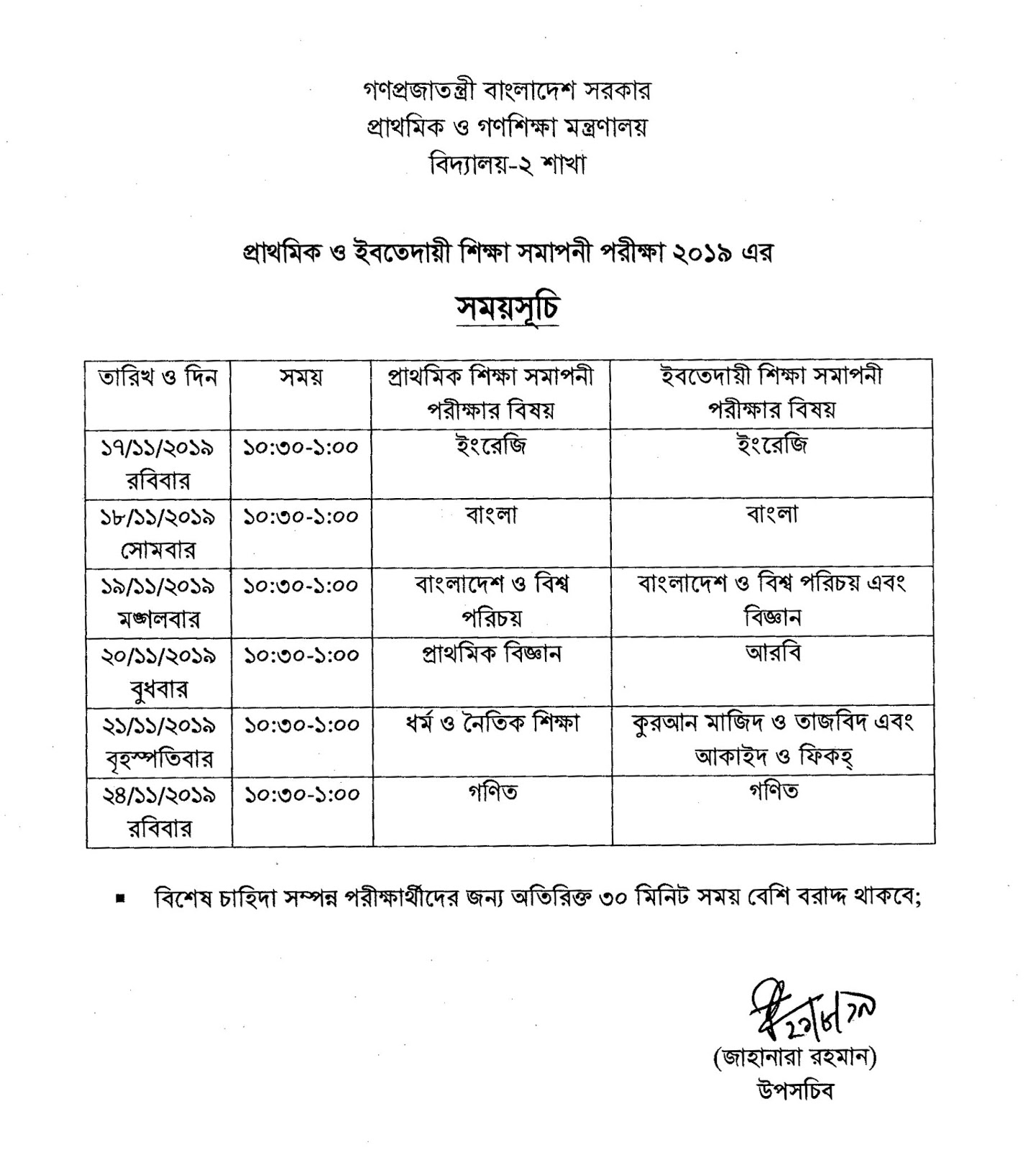PSC Examination Routine 2019 | dpe gov bd | Education and Job Magazine