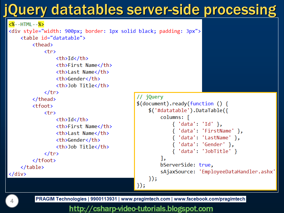 Sql Server Net And C Video Tutorial Jquery Datatables Server Side Processing Example 1970