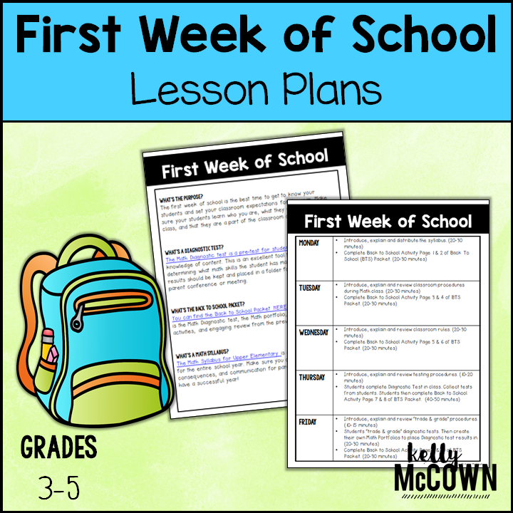 Kelly McCown: First Week of School Math Lesson Plans Upper Elementary