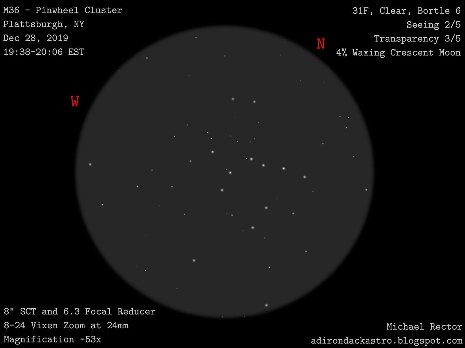 Sketching M36 - Pinwheel Cluster in Auriga