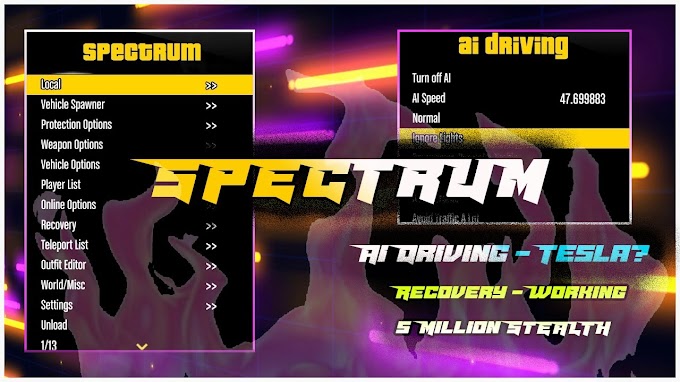 Spectrum v2.0 Menu For GTA V Online 1.53 with AI Driving + 5M Recovery ...