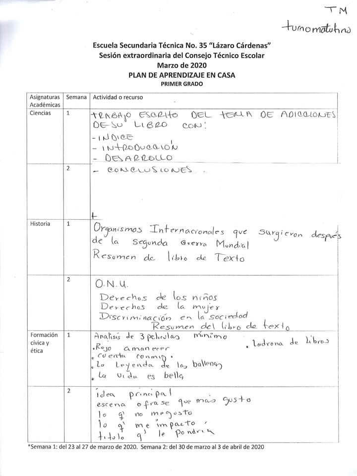 PRIMER GRADO TURNO MATUTINO