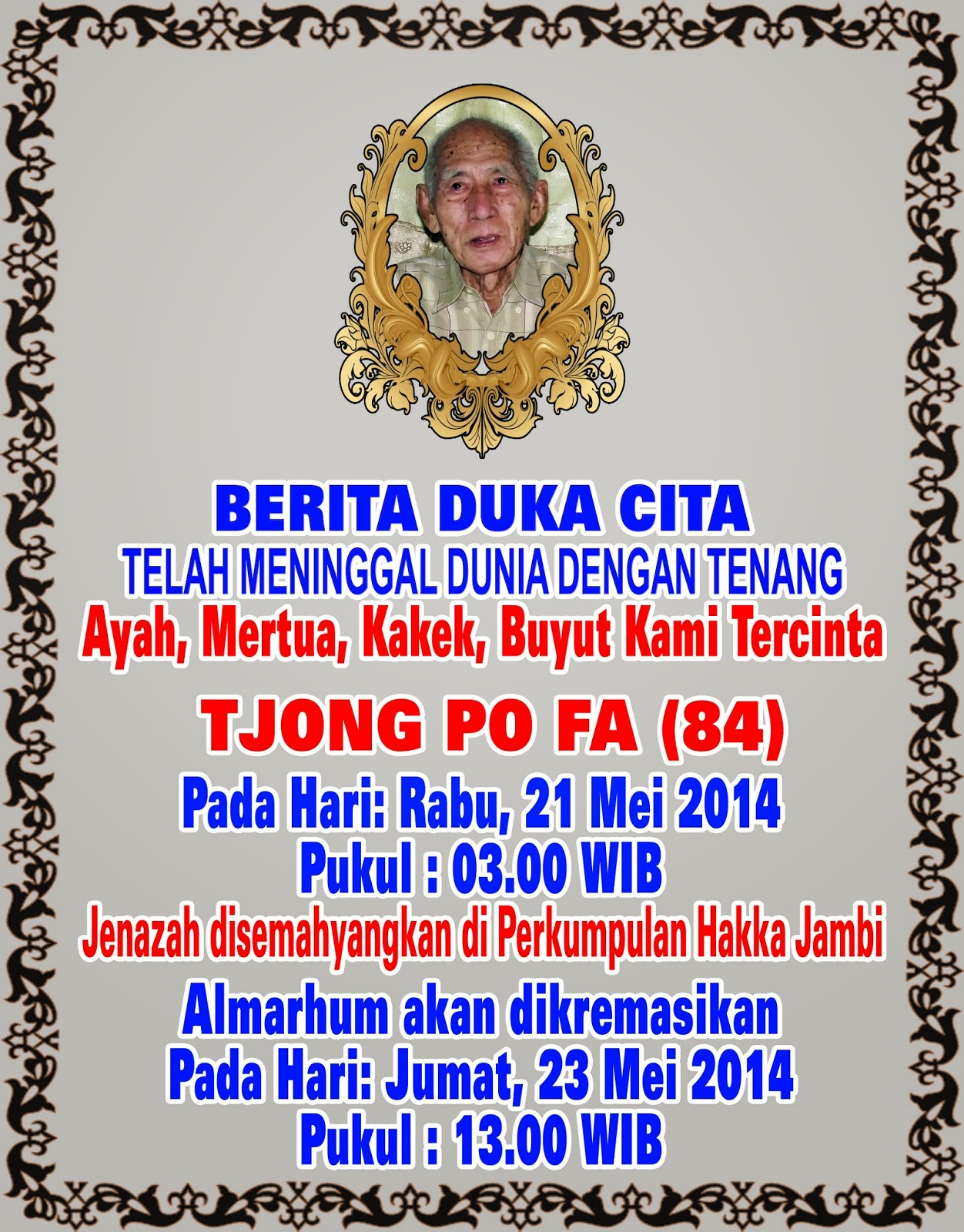 Info Nusantara: Berita Duka Cita Tjong Po Fa