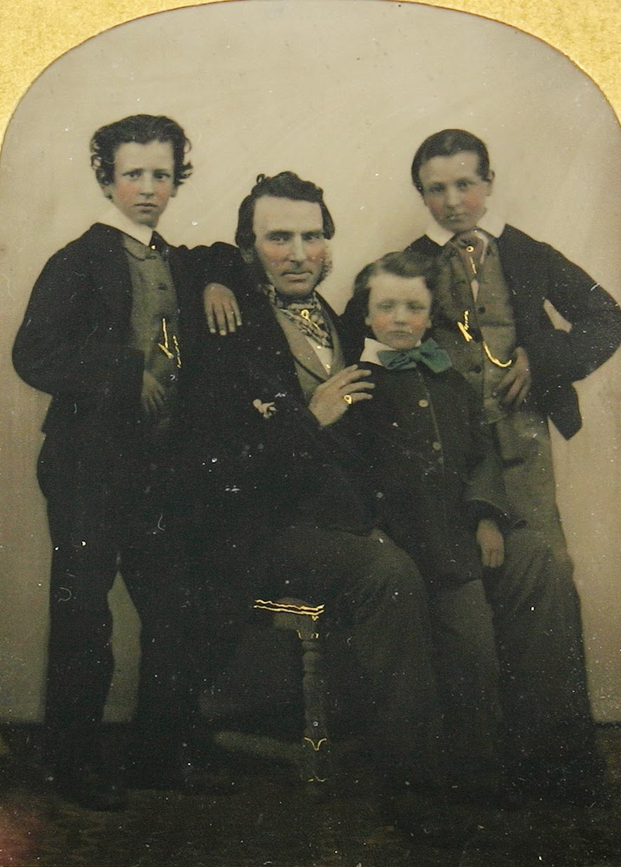 Antique and Classic Photographic Images: Father with his 3 sons (1850s USA)