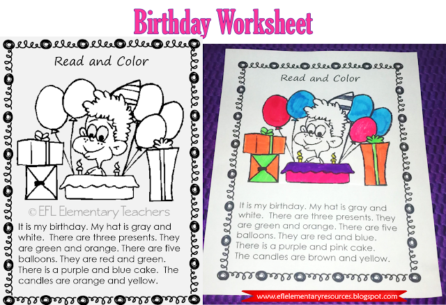EFL Elementary Teachers: Birthday Unit Worksheets- part 3