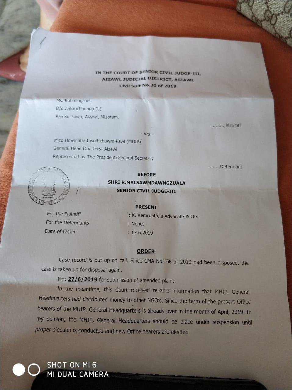 COURT IN MHIP GEN. HQRS. HRUAITU THAR AWM HMA CHUAN MHIP HMINGA HMA LA ...