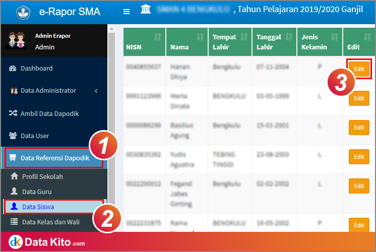 Langkah #6 Admin eRapor - Menu Data Referensi Dapodik - Data Kito