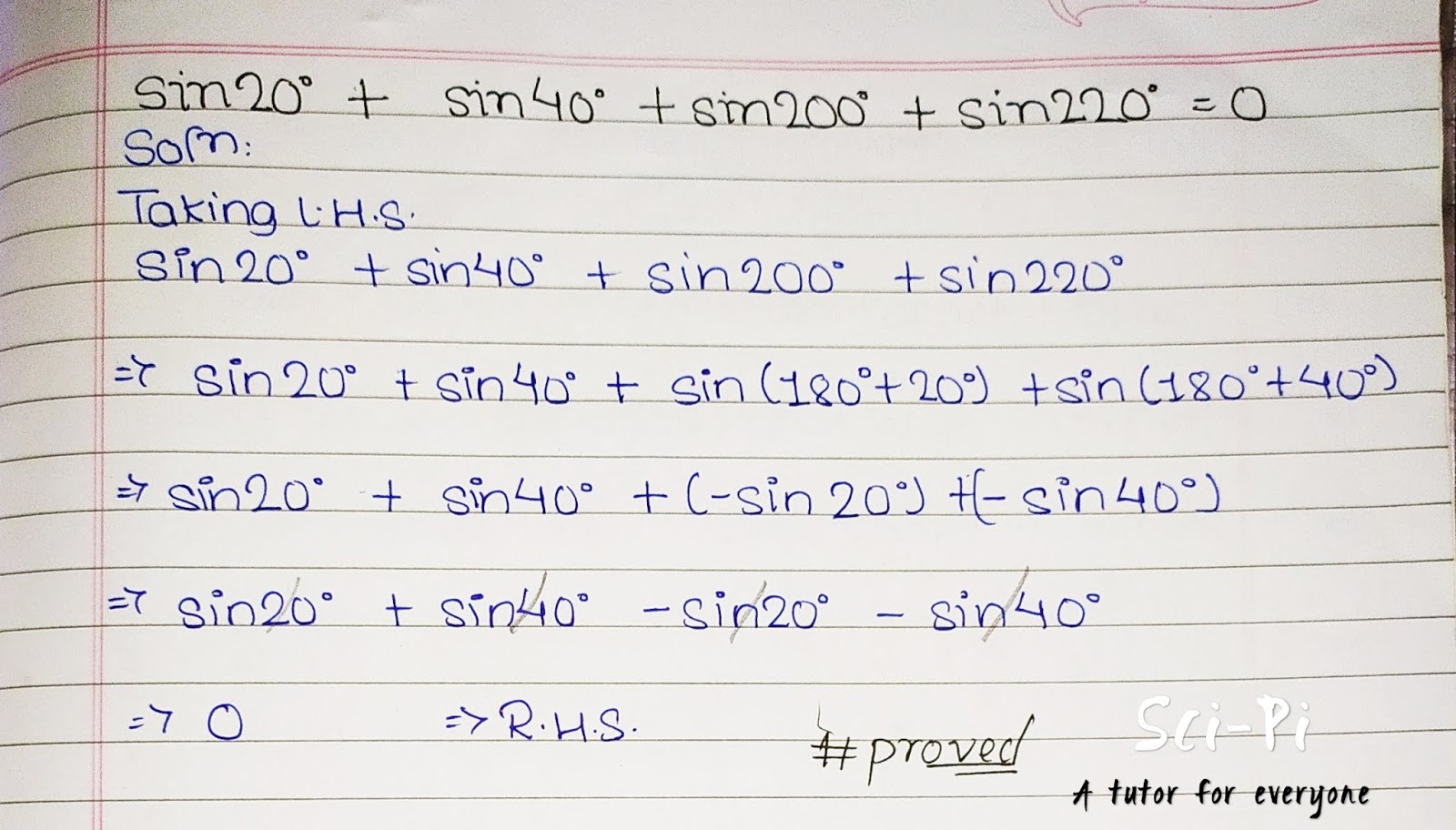 sin20° + sin40° + sin200° + sin220° = 0 | Prove | Trigonometric Values ...