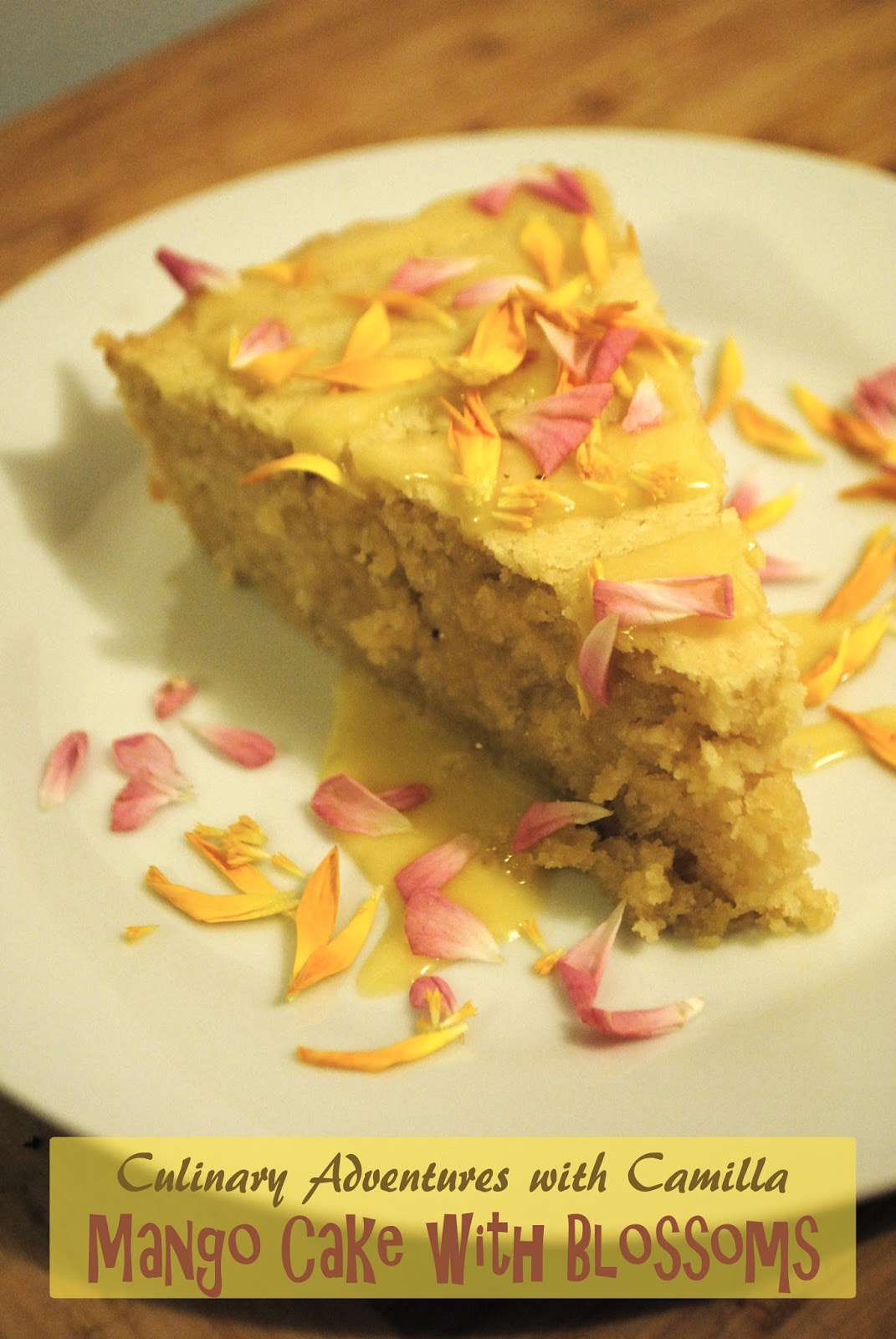 Mango Cake with Marigold and Rose Petals