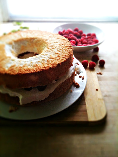 sweetsugarbean: Ready: Raspberry & Cream Filled Angel Food Cake