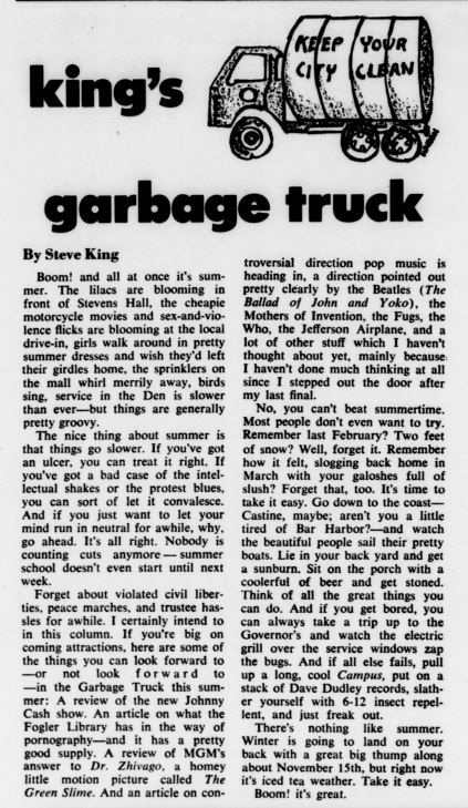 Just A Car Guy: Stephen King started writing with a column called King ...