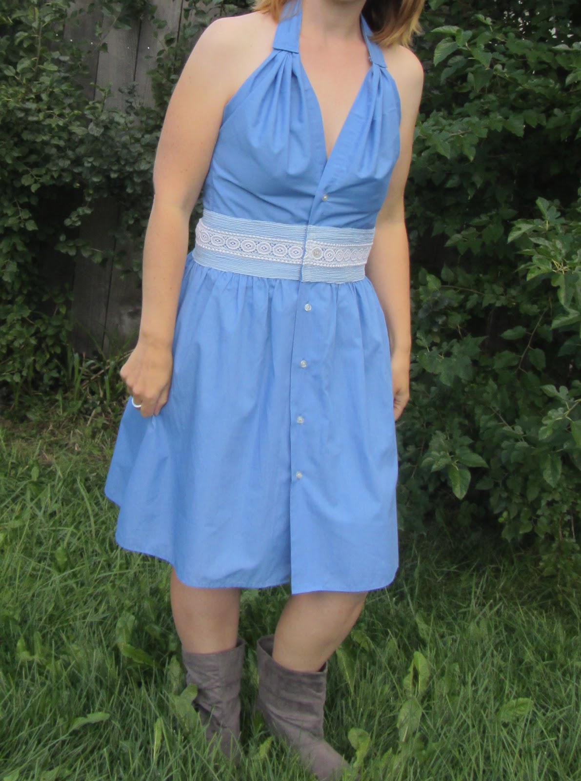 Refashion Co-op: Men's dress shirt to halter sundress