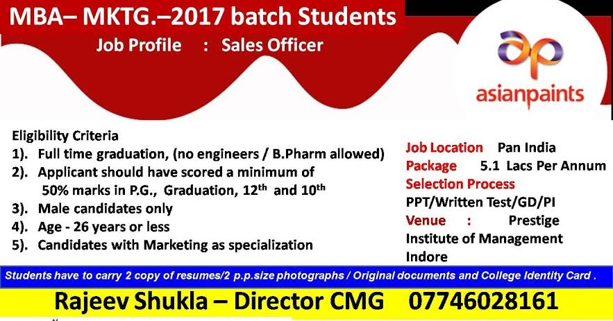 Central Placement Cell: Asian Paints Off Campus Drive MBA Marketing ...