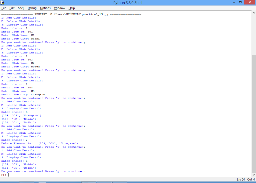 TGTPGTCS: Practical No. 19: Write a menu driven program which insert ...
