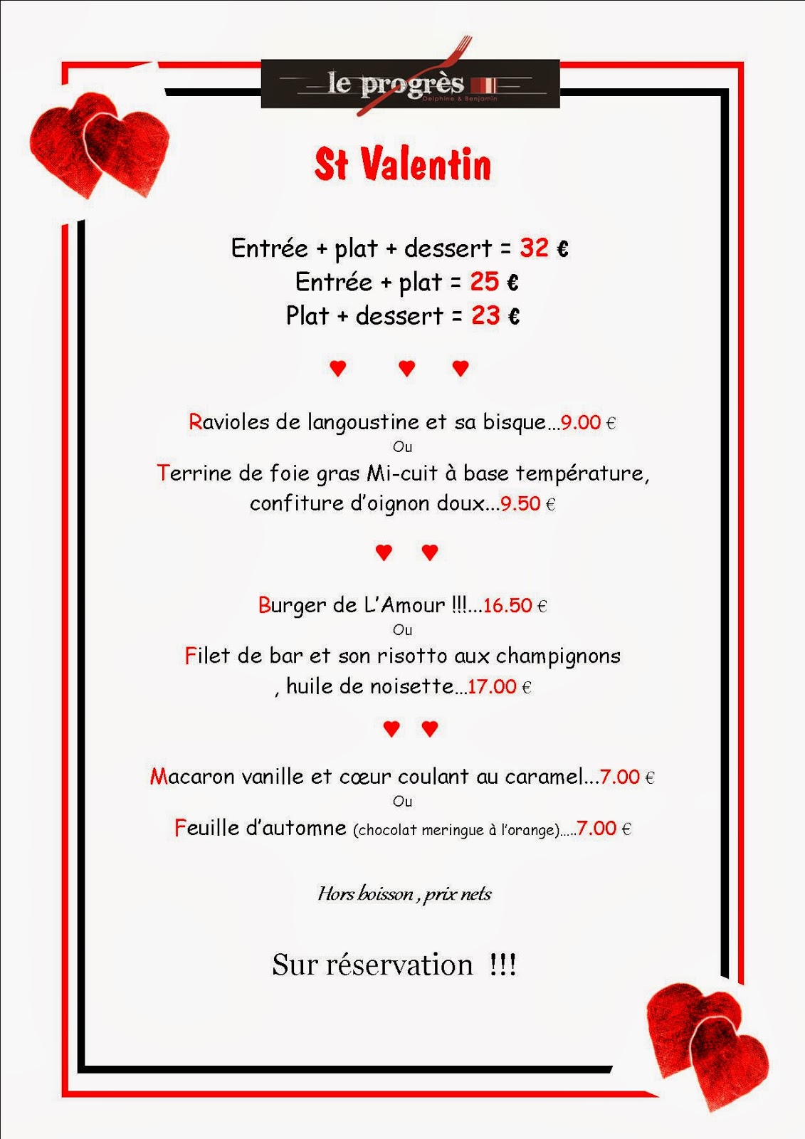 Le Progrès: Menu st valentin