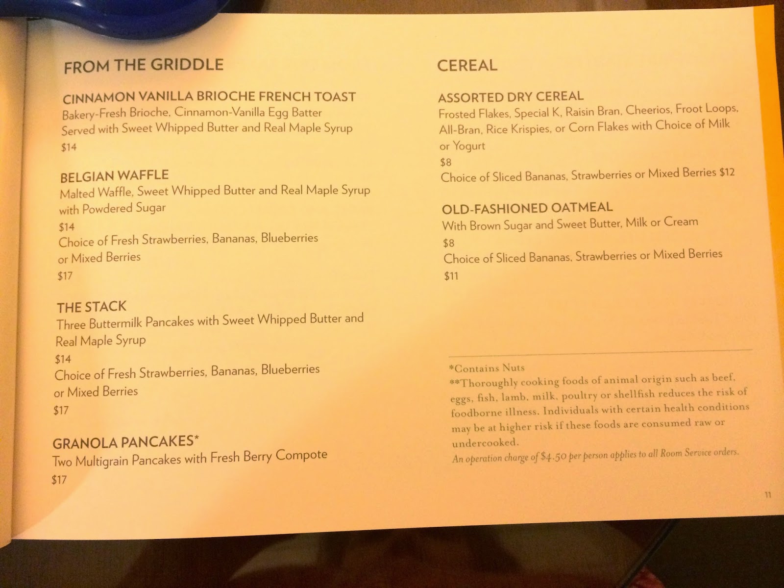 LAS VEGAS DAZE: Mandalay Bay Room Service Menu as of June 2014