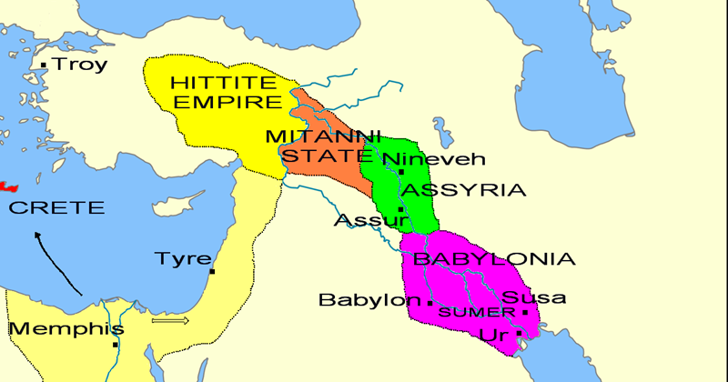 Map of Ancient Mesopotamia and Egypt 1450 BC