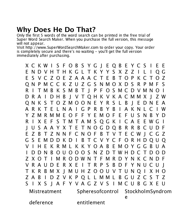 He Hits Me But I Love Him: Word Search