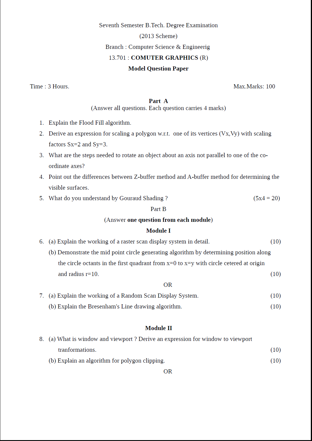 Kerala University B.Tech. Computer Graphics ( R ) 2016 Question Paper ...