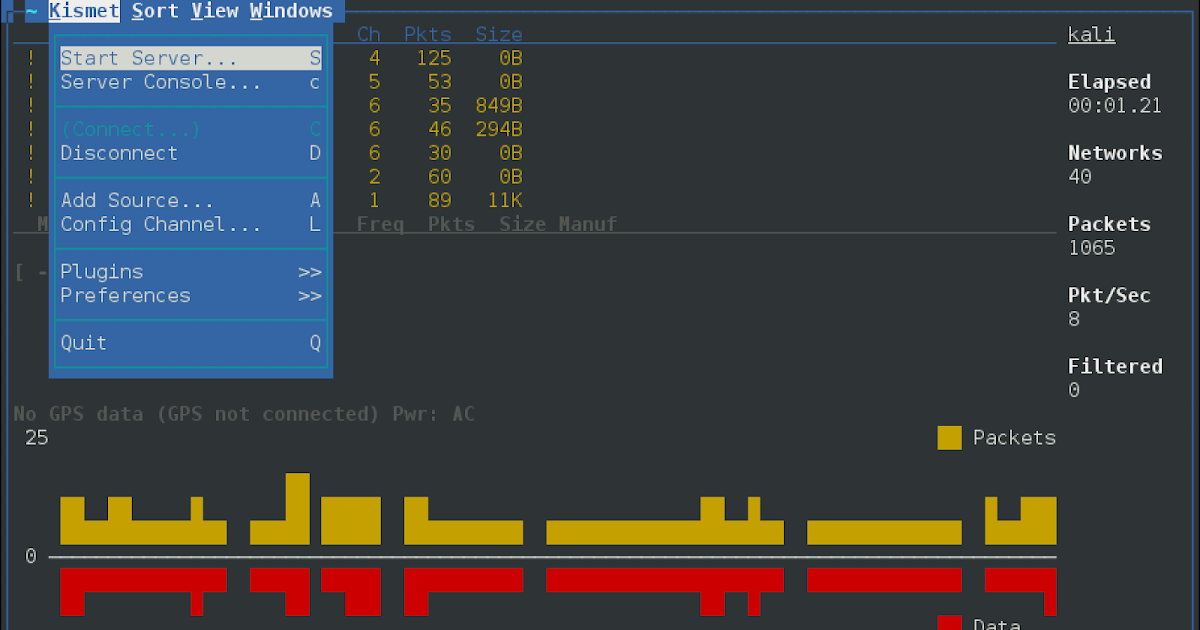 Kismet Wireless (Kali Linux) GNU/Linux