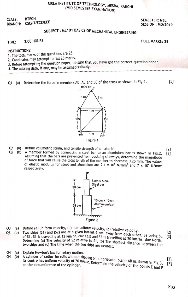 ME101 Basics of Mechanical Engineering bit mesra 1st year mid sem end ...
