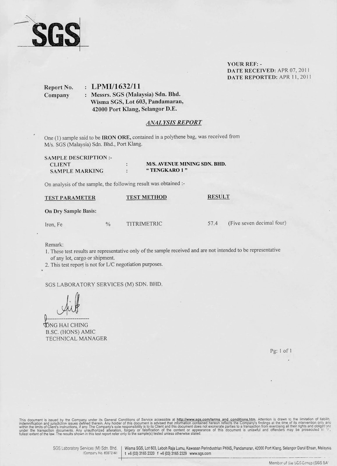 RATYH GLOBAL: SGS- DOCUMENTS