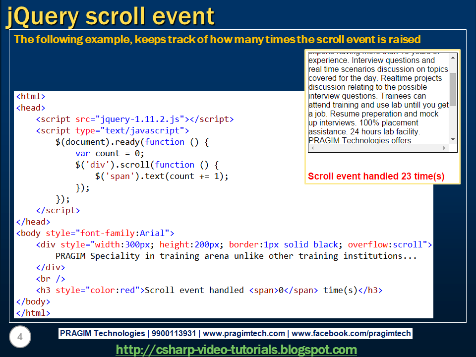 Sql Server Net And C Video Tutorial Jquery Scroll Event