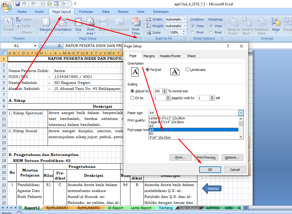 7 Tips Cetak / Print Raport Excel Tidak Terpotong dan Rapi - tasADMIN